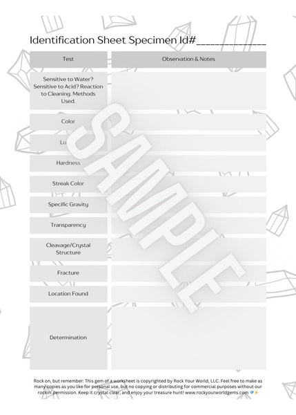 Rock Your World Specimen ID Worksheet