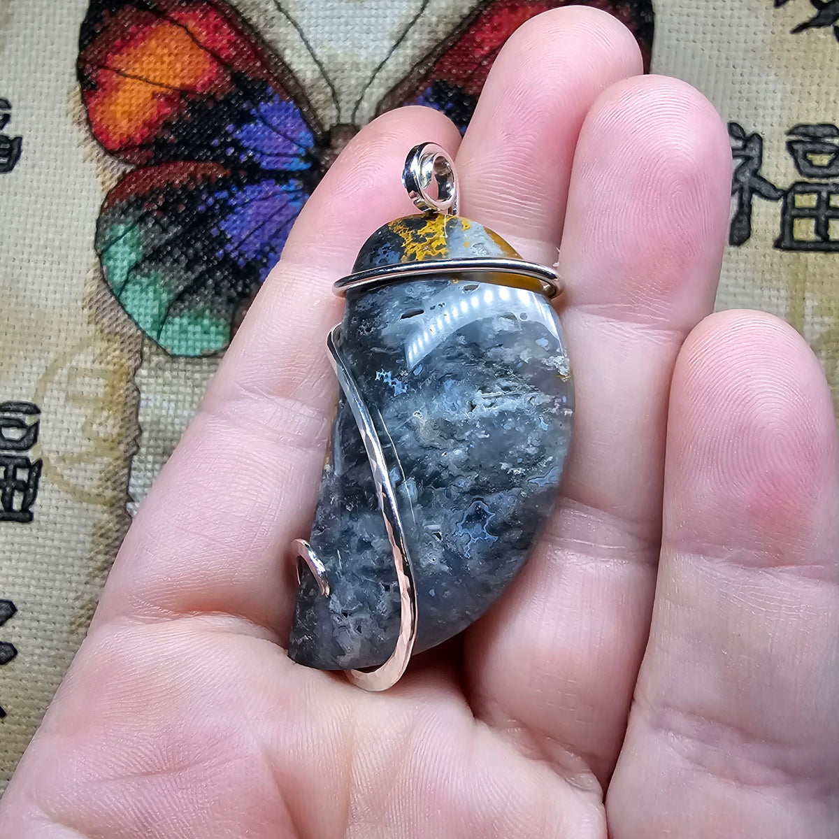 Metallic Oregon Bumblebee Marcasite Plume Agate Pendant in Sterling ...
