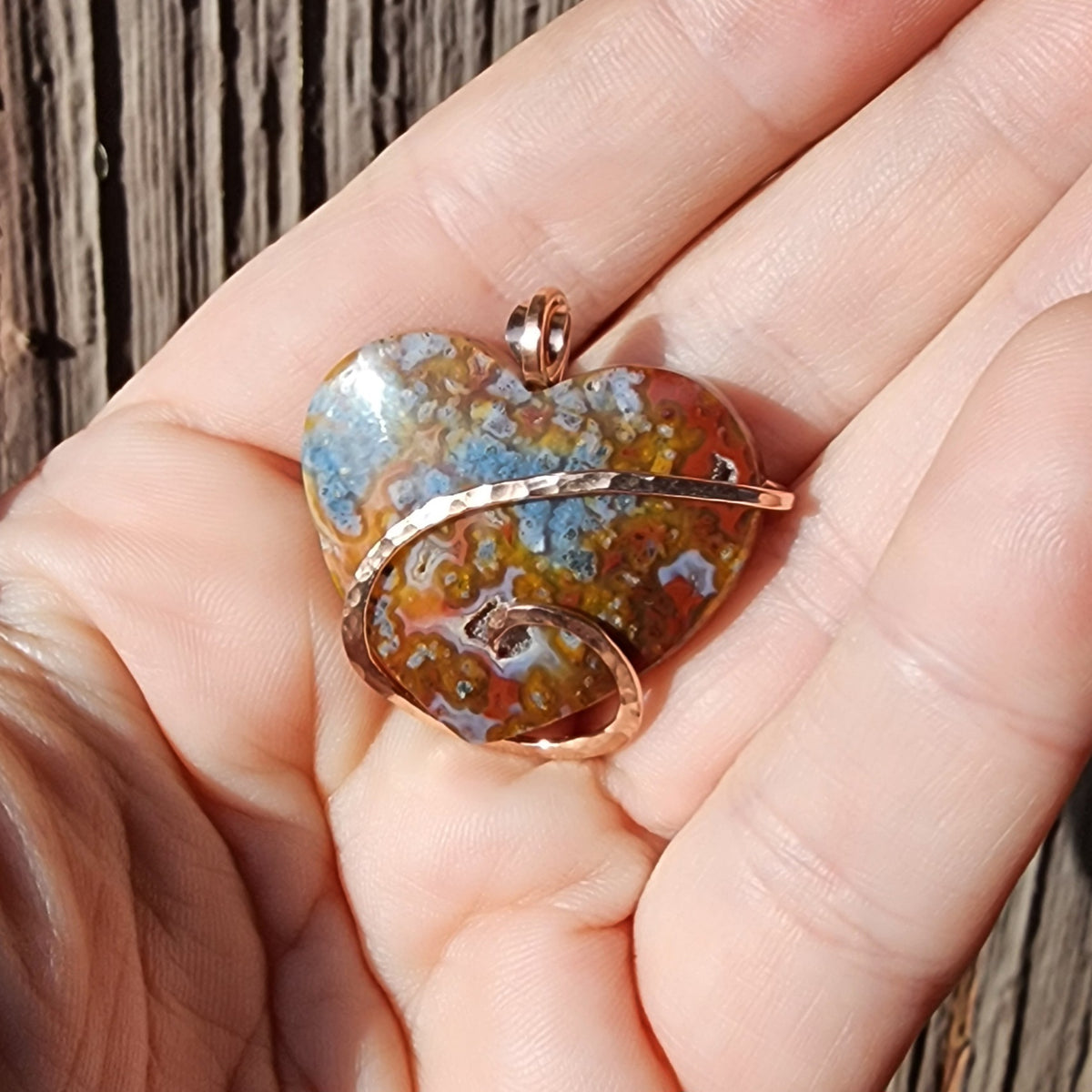 Red Marcasite Plume Agate Geode and Jasper Heart Pendant in 14kt Rose ...
